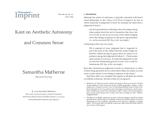 (PDF) Kant on Aesthetic Autonomy and Common Sense