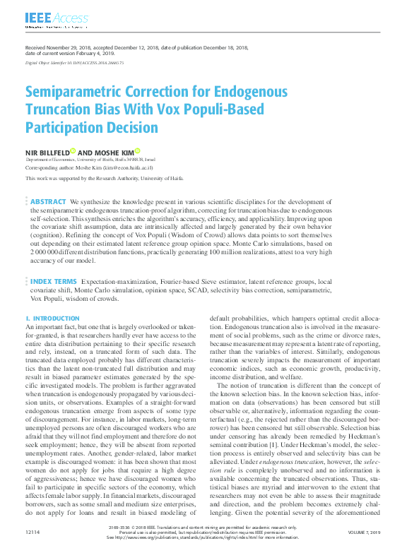 (PDF) Semiparametric Correction for Endogenous Truncation Bias With Vox Populi-Based ...