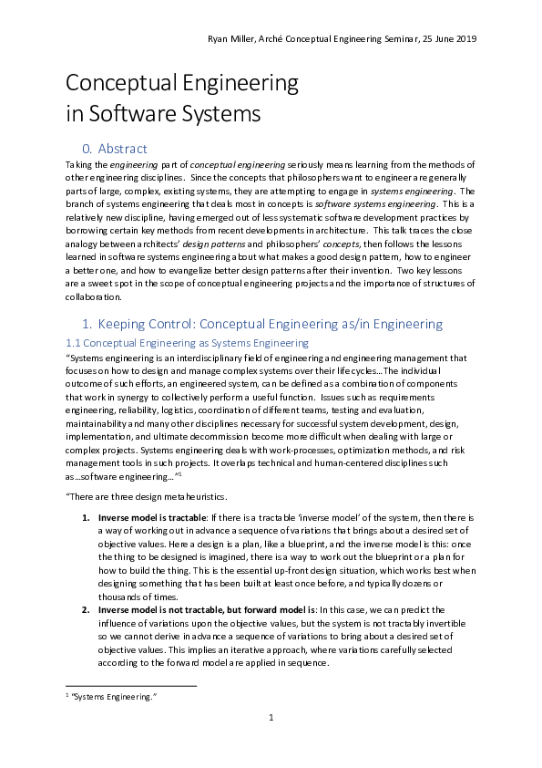 (PDF) Conceptual Engineering in Software Systems