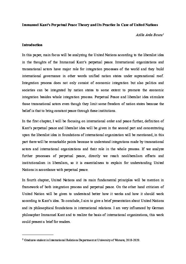 (PDF) Immanuel Kant's Perpetual Peace Theory and Its Practice In Case ...