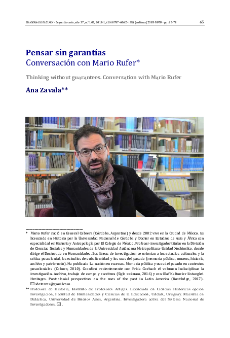 (PDF) Pensar sin garantías - Conversación con Mario Rufer / Thinking ...
