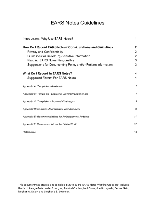 (PDF) EARS Notes Guidelines