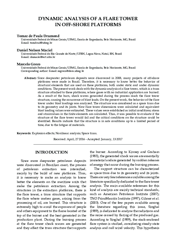 (PDF) DYNAMIC ANALYSIS OF A FLARE TOWER IN OFF-SHORE PLATFORMS