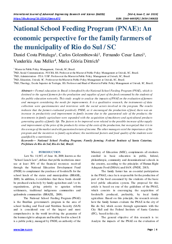 (PDF) National School Feeding Program (PNAE): An economic perspective ...