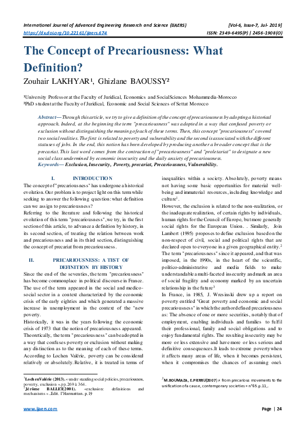 (PDF) The Concept of Precariousness: What Definition?