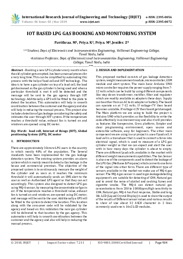 (PDF) IRJET- IOT BASED LPG GAS BOOKING AND MONITORING SYSTEM