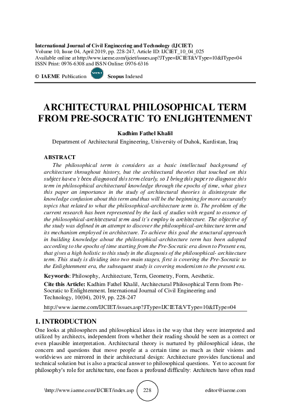 (PDF) ARCHITECTURAL PHILOSOPHICAL TERM FROM PRE-SOCRATIC TO ENLIGHTENMENT