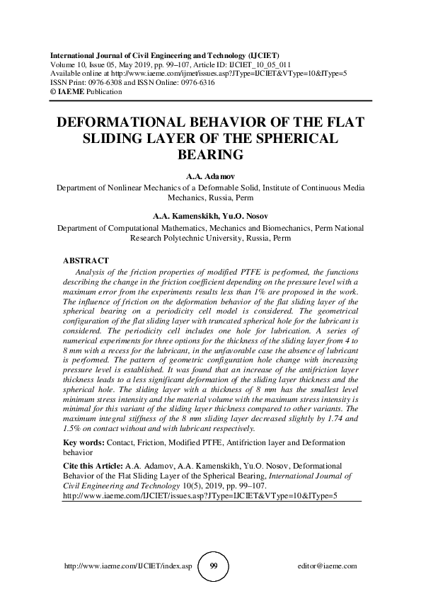 (PDF) DEFORMATIONAL BEHAVIOR OF THE FLAT SLIDING LAYER OF THE SPHERICAL ...