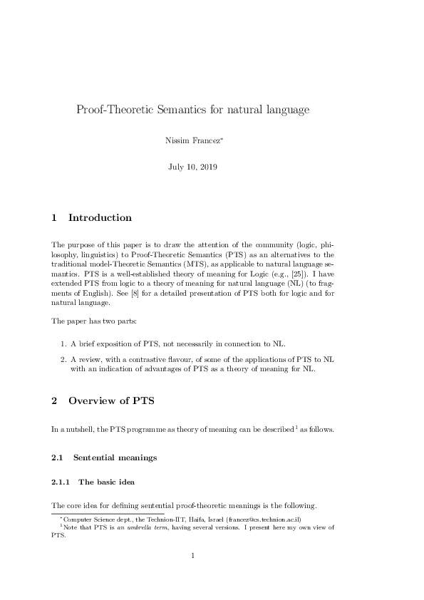 (PDF) Proof-Theoretic Semantics for natural language | Nissim Francez - Academia.edu