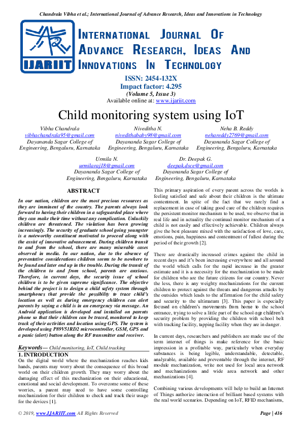 (PDF) Child monitoring system using IoT