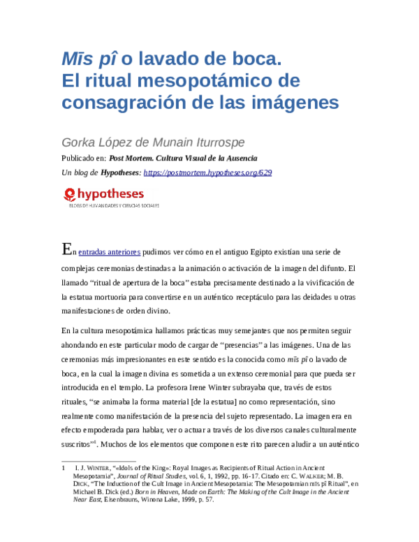 (PDF) Mīs pî o lavado de boca. El ritual mesopotámico de consagración ...