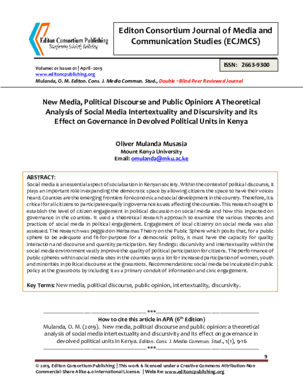(PDF) New Media, Political Discourse and Public Opinion: A Theoretical ...