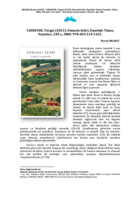 (PDF) Kitap Tanıtım-Turgut Cansever, Osmanlı Şehri