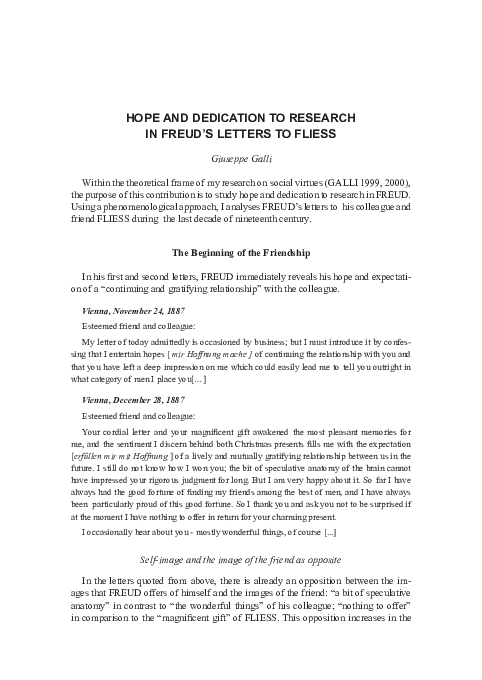 (PDF) Hope and Dedication to Research in Freud's Letters to Fliess [2005]