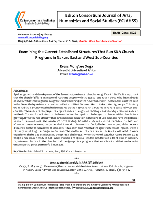 (PDF) Examining the current established structures that run SDA church ...