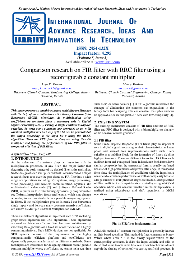 (PDF) Comparison research on FIR filter with RRC filter using a ...