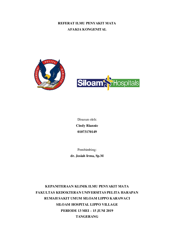 (DOC) REFERAT ILMU PENYAKIT MATA AFAKIA KONGENITAL Disusun oleh