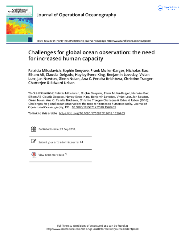 Pdf Journal Of Operational Oceanography Challenges For Global Ocean Observation The Need For
