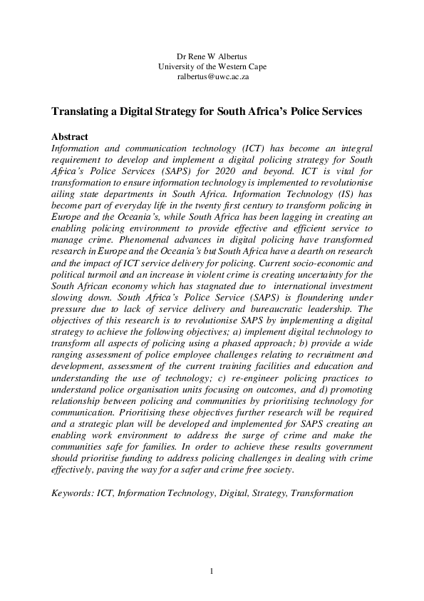 (PDF) Translating a Digital Strategy for South Africa's Police Services