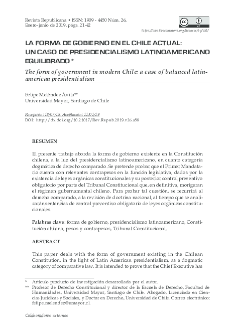 (PDF) LA FORMA DE GOBIERNO EN EL CHILE ACTUAL: UN CASO DE ...