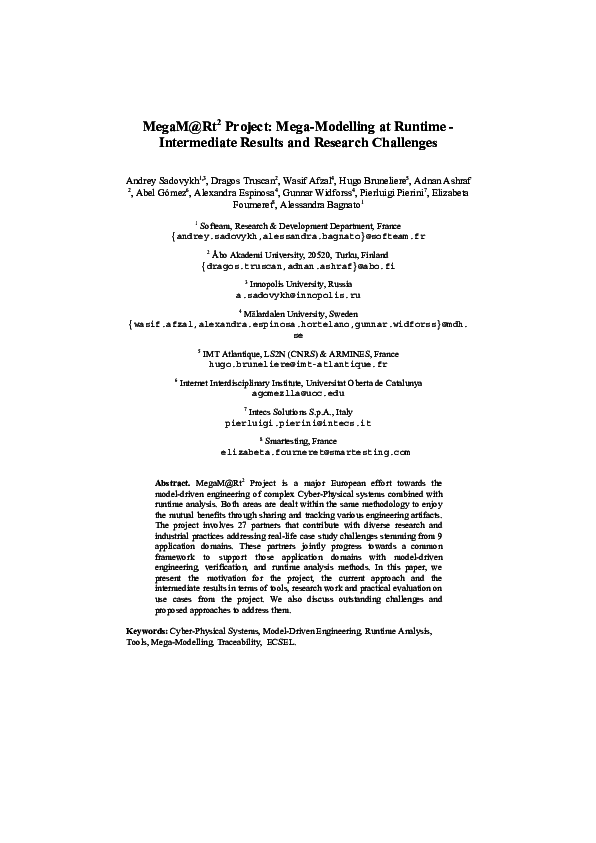 (PDF) MegaM@Rt 2 Project: Mega-Modelling at Runtime - Intermediate Results and Research Challenges