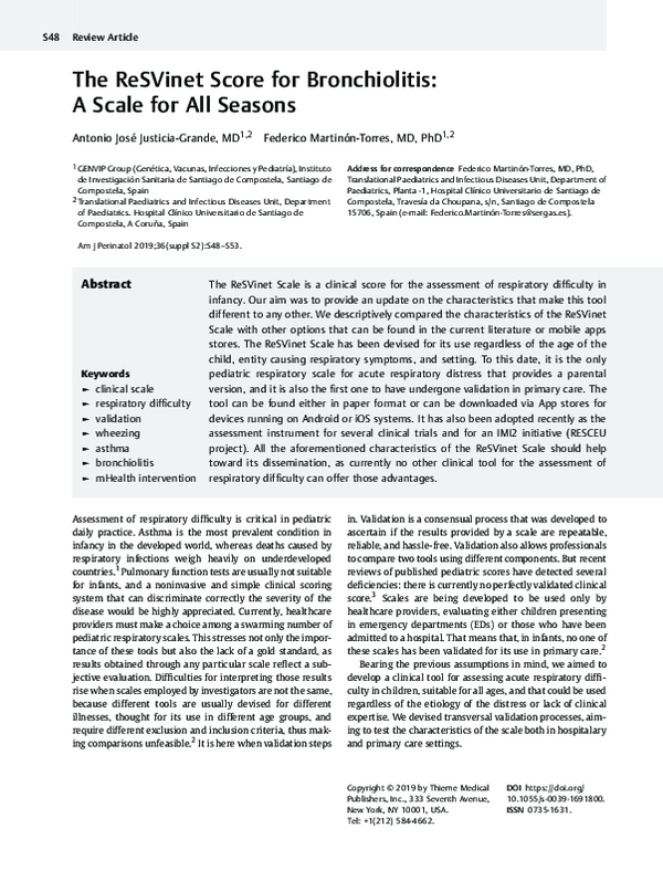 (PDF) The ReSVinet Score for Bronchiolitis: A Scale for All Seasons