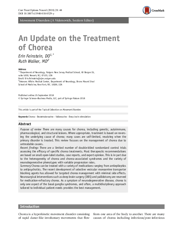 (PDF) An Update on the Treatment of Chorea