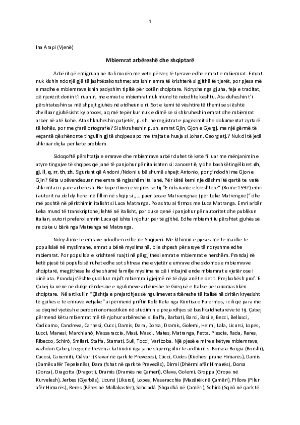 (PDF) Mbiemrat arbëreshë dhe shqiptarë