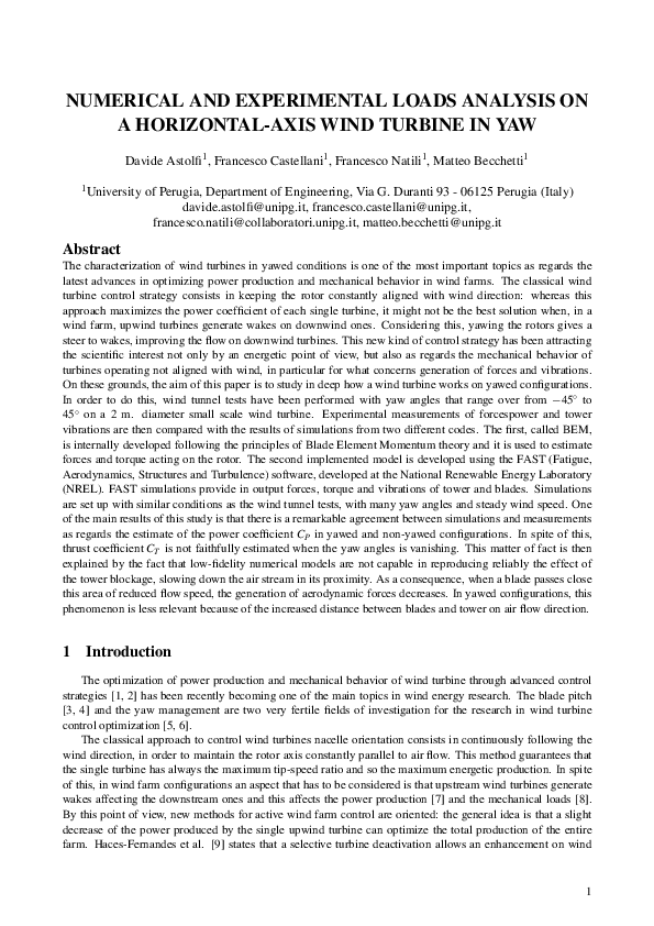 (PDF) NUMERICAL AND EXPERIMENTAL LOADS ANALYSIS ON A HORIZONTAL-AXIS ...