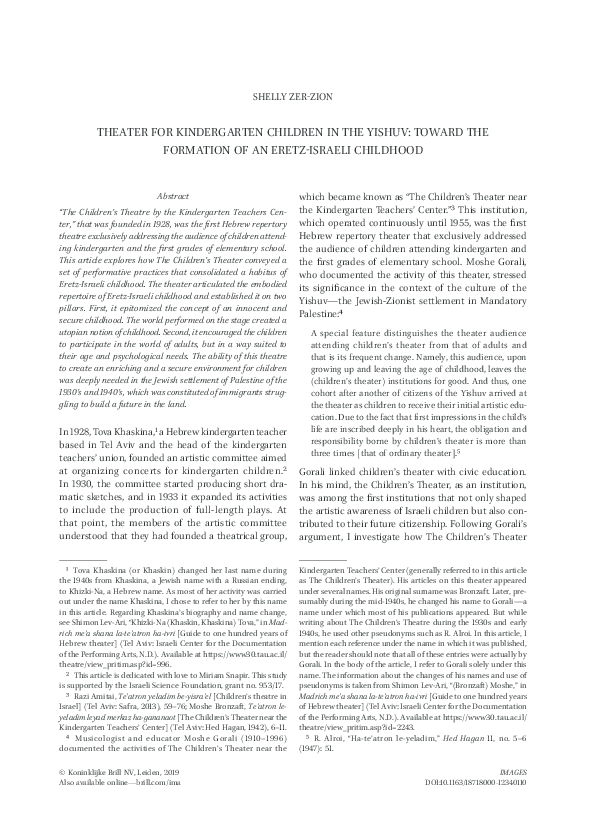 (PDF) Shelly Zer-Zion, "Theater for Kindergarten Children in the Yishuv ...