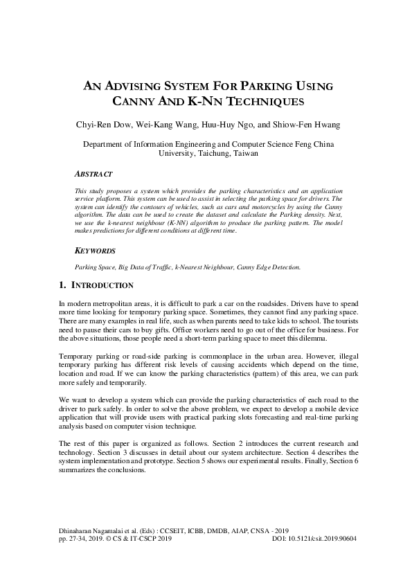 (PDF) AN ADVISING SYSTEM FOR PARKING USING CANNY AND K-NN TECHNIQUES