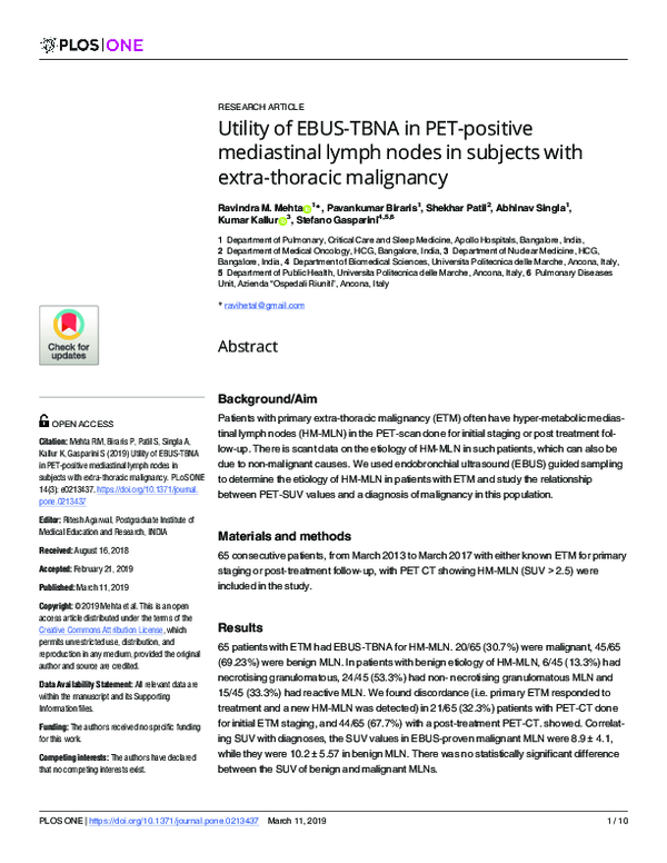 (PDF) Utility of EBUS-TBNA in PET-positive mediastinal lymph nodes in ...