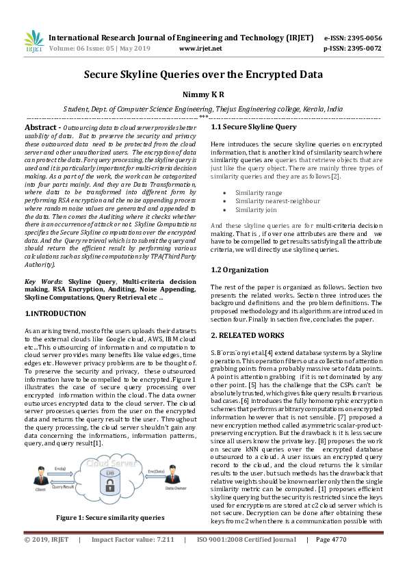 (PDF) IRJET- Secure Skyline Queries over the Encrypted Data