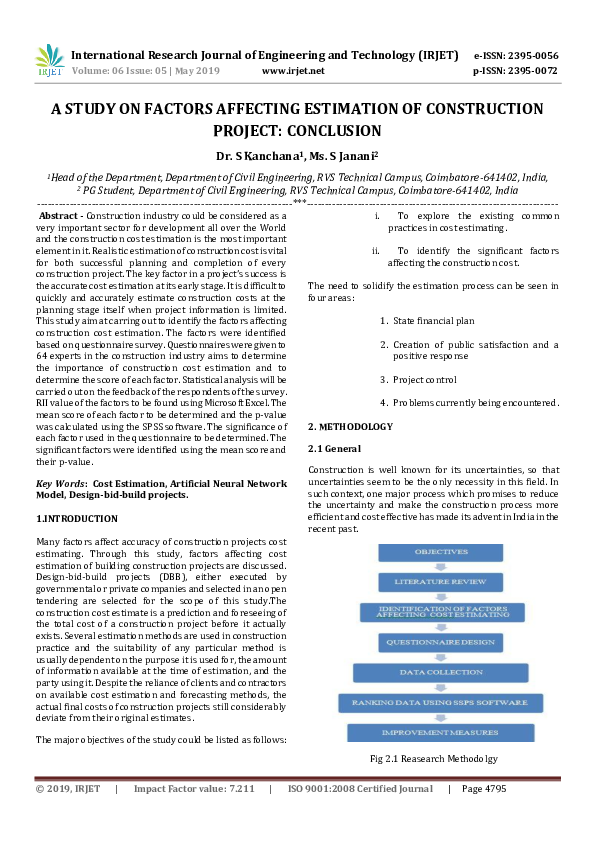 (PDF) IRJET- A STUDY ON FACTORS AFFECTING ESTIMATION OF CONSTRUCTION ...