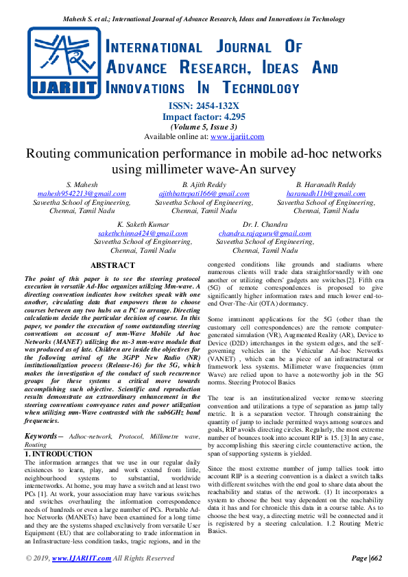 (PDF) Routing communication performance in mobile ad-hoc networks using millimeter wave-An survey