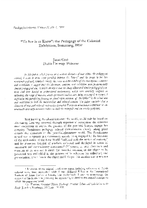 (PDF) “To See is to Know”: the Pedagogy of the Colonial Exhibition ...