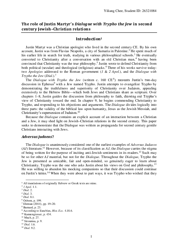 (PDF) The role of Justin Martyr’s Dialogue with Trypho the Jew in ...