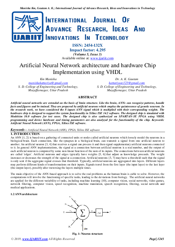 Pdf Artificial Neural Network Architecture And Hardware Chip