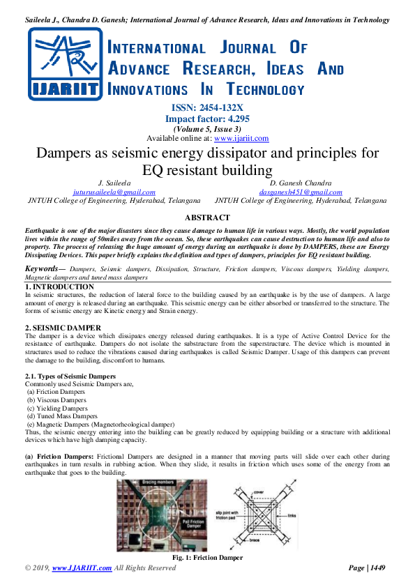(PDF) Dampers as seismic energy dissipator and principles for EQ resistant building | Ijariit ...
