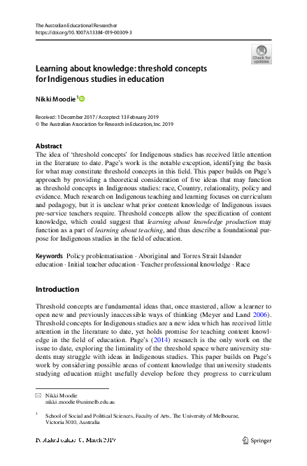 (PDF) Learning about knowledge: threshold concepts for Indigenous ...