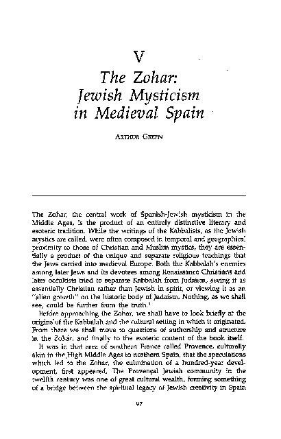 (PDF) Arthur Green, “The Zohar: Jewish Mysticism in Medieval Spain,” in ...