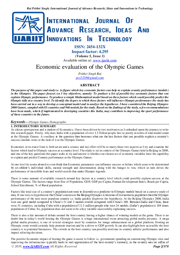 (PDF) Economic evaluation of the Olympic Games