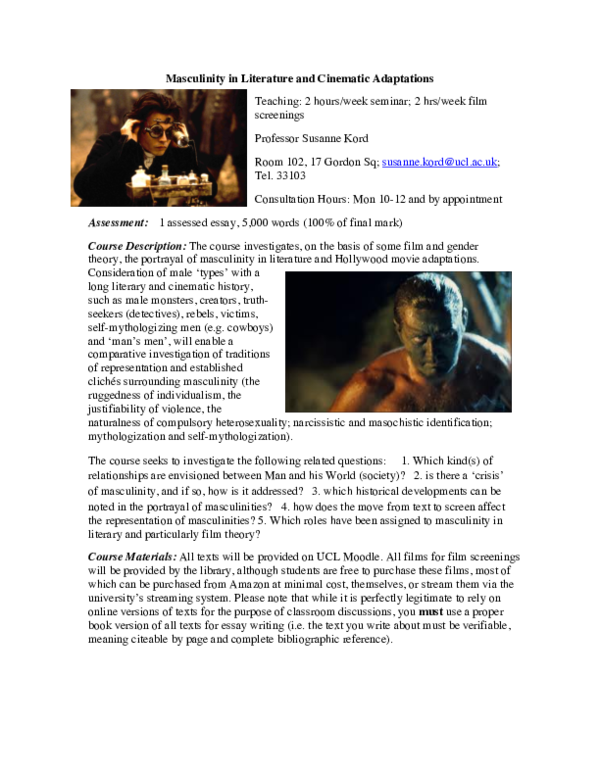 (PDF) Masculinity in Literature and Cinematic Adaptations