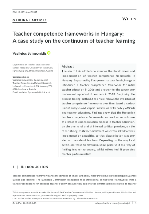 (PDF) Teacher competence frameworks in Hungary: A case study on the continuum of teacher learning