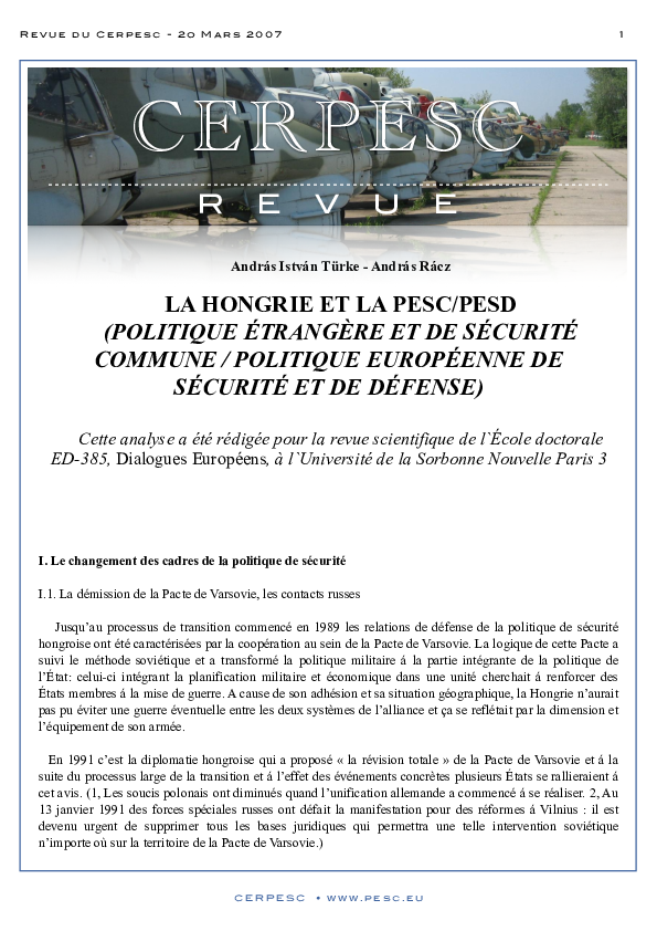 (PDF) András István Türke - András Rácz : La Hongrie et la PESC/PESD ...