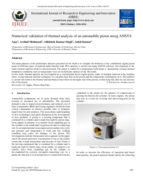 (PDF) Numerical validation of thermal analysis of an automobile piston using ANSYS