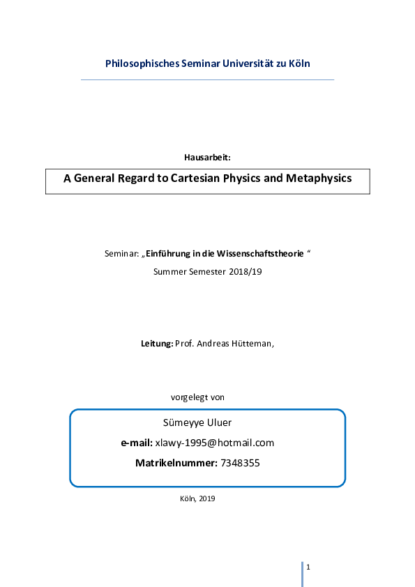 (PDF) A General Regard to Cartesian Physics and Metaphysics