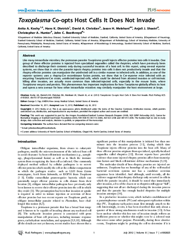 (PDF) Toxoplasma Co-opts Host Cells It Does Not Invade