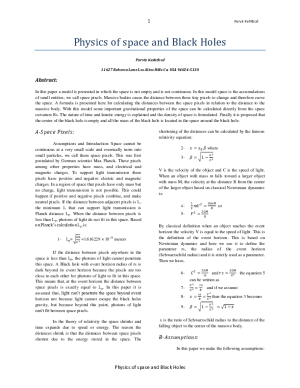 (PDF) Physics of space and Black Holes