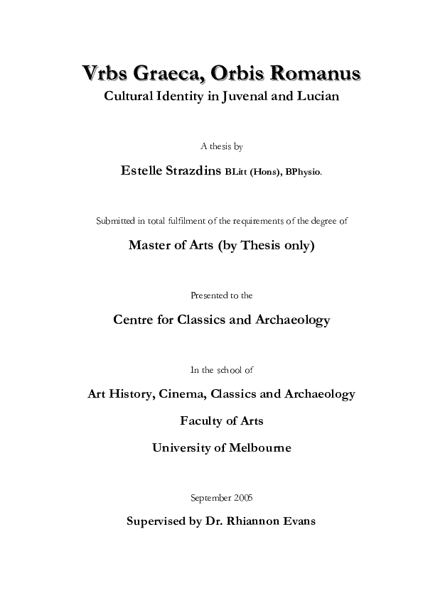 (PDF) Urbs Graeca, Orbis Romanus: Cultural Identity in Juvenal and ...